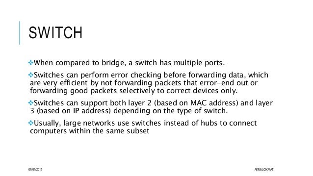 difference between hub, bridge, switch and router