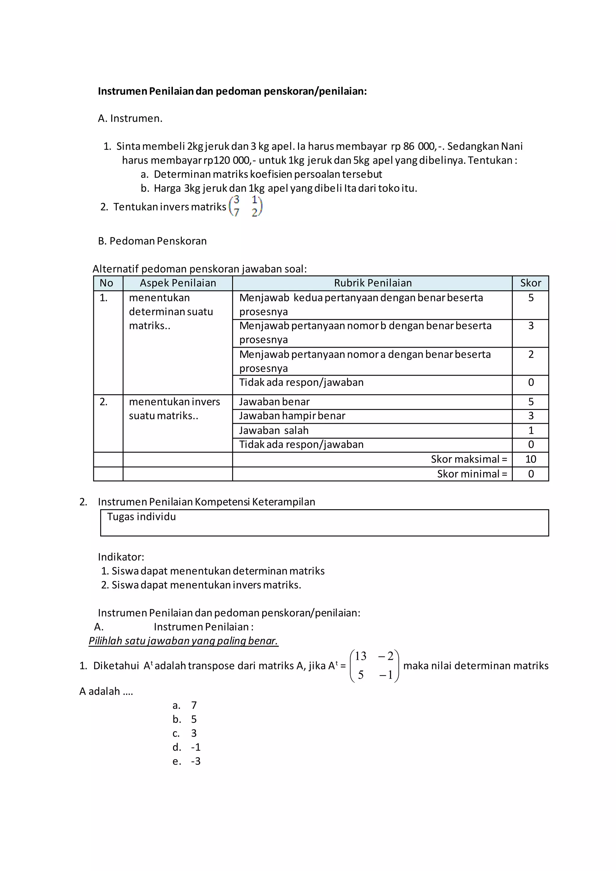 RPP determinan dan invers matriks.docx3. determinan dan invers matriks ...