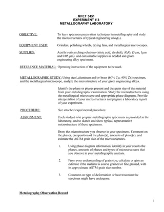 3.metallography experiment (engineering lab) | PDF