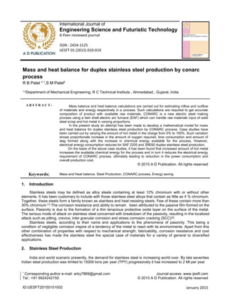 Mass and heat balance for duplex stainless steel production by conarc ...