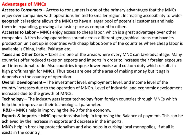 Multinational Corporations (MNCs) | PPTX | Large Business | Business