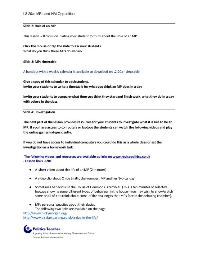 3. MP's and the opposition