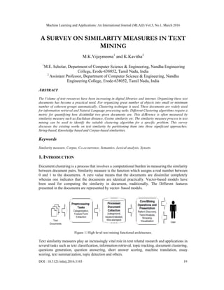 A SURVEY ON SIMILARITY MEASURES IN TEXT MINING | PDF