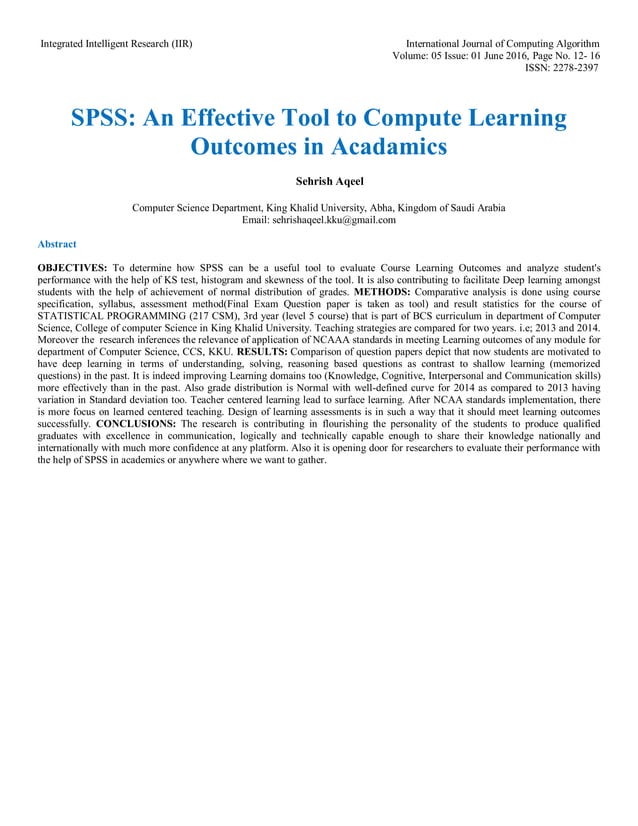 SPSS: An Effective Tool to Compute Learning Outcomes in Acadamics | PDF | Educational Assessment ...