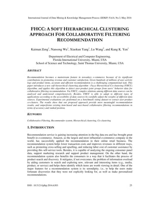 FHCC: A SOFT HIERARCHICAL CLUSTERING APPROACH FOR COLLABORATIVE FILTERING RECOMMENDATION | PDF