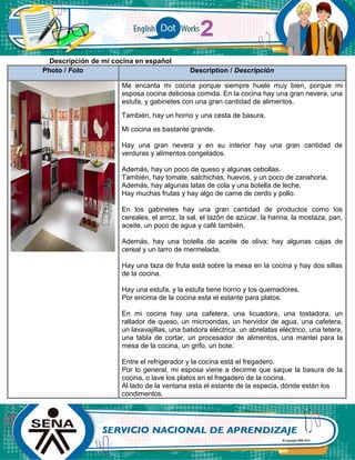 Evidence: Describing my kitchen. ENGLISH DOT WORKS 2. SENA. | DOC