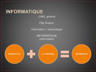 3. Uvod u informatiku - Podatak i informacija. Računarstvo i ...