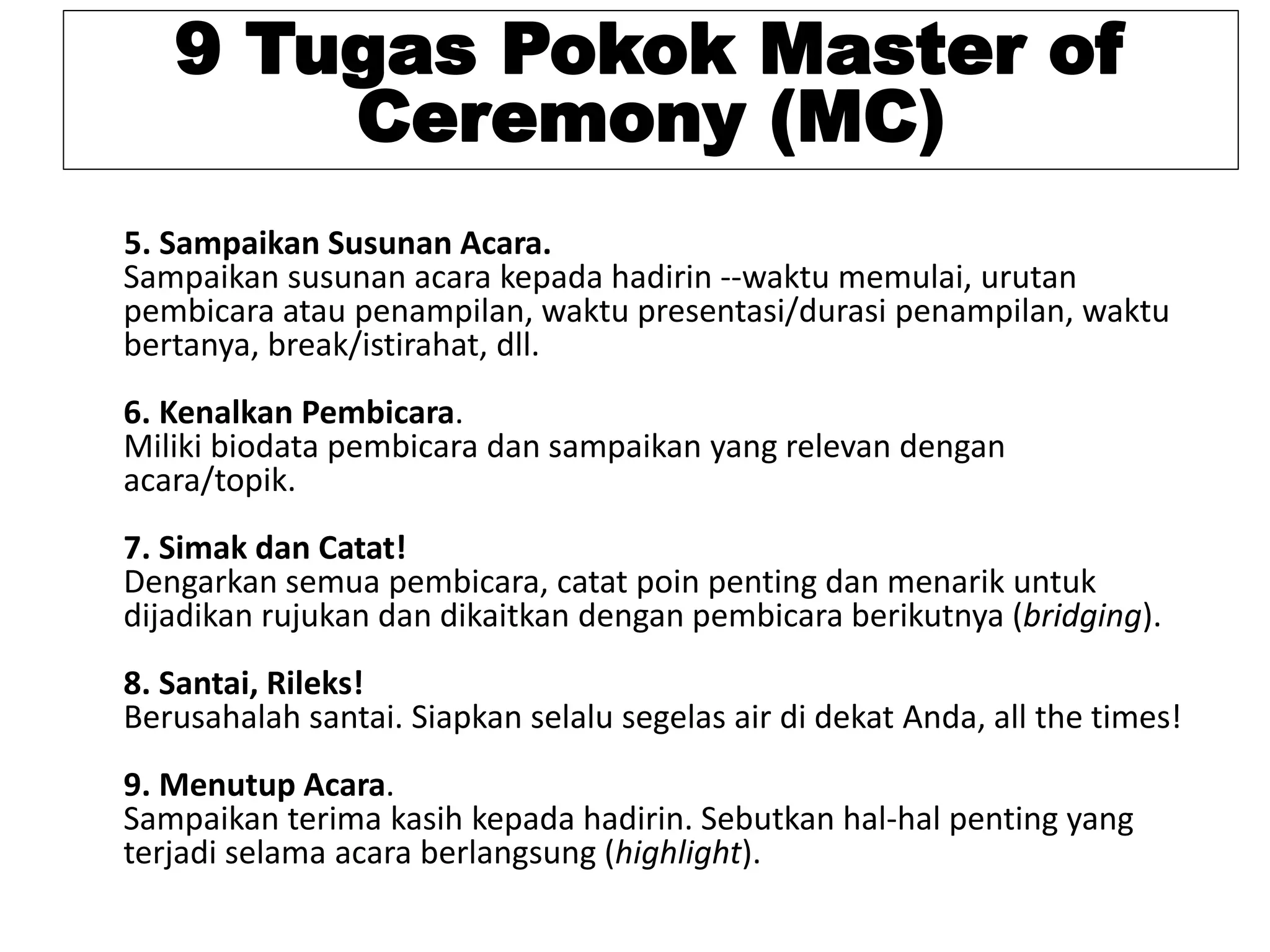 Memahami Tugas dan Tanggung jawab MC dan Protokoler__Materi Pelatihan ...