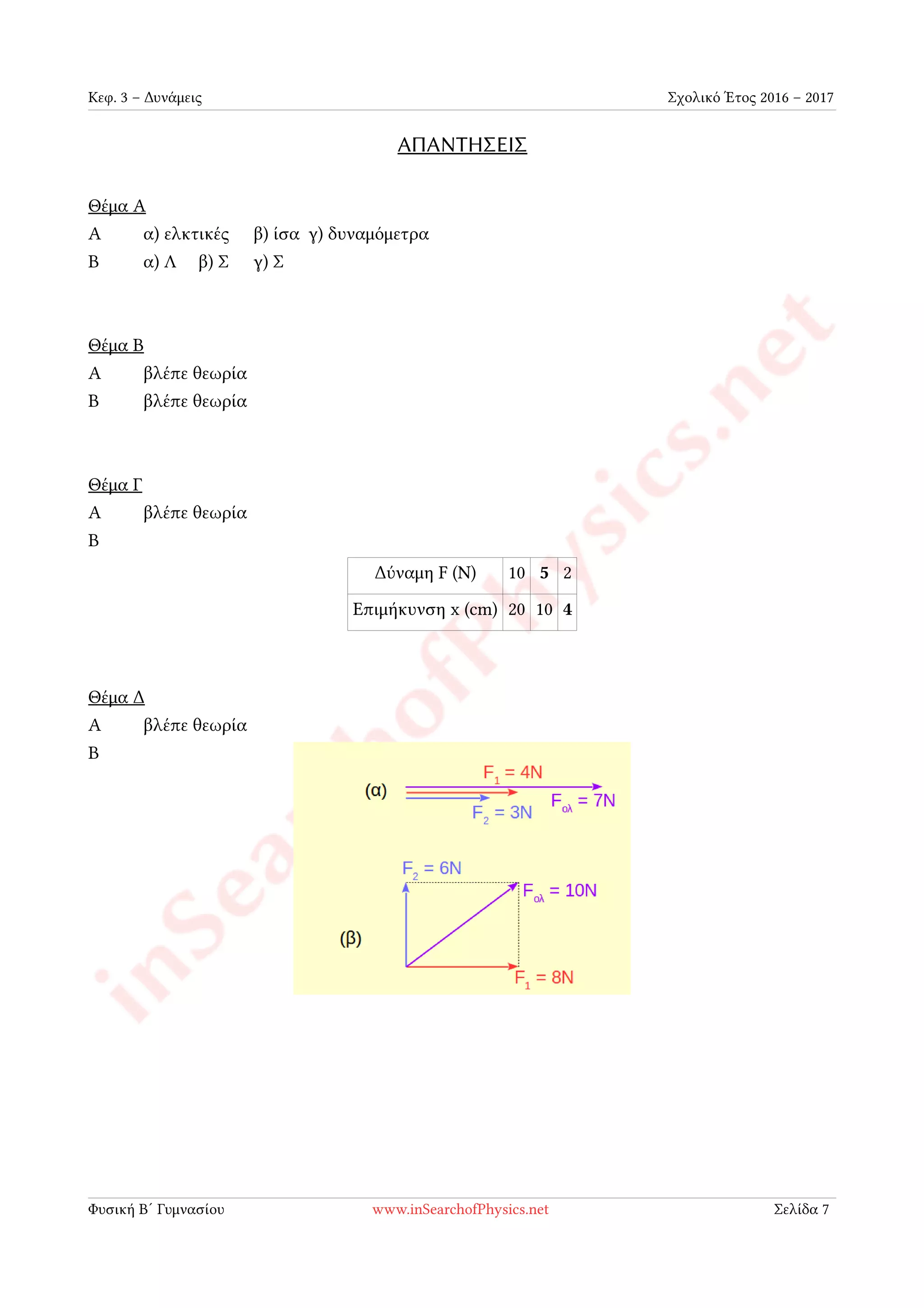 [Φυσική Β´ Γυμνασίου] Φυλλάδιο για τις Δυνάμεις | PDF