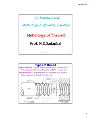 Metrology of threads | PDF