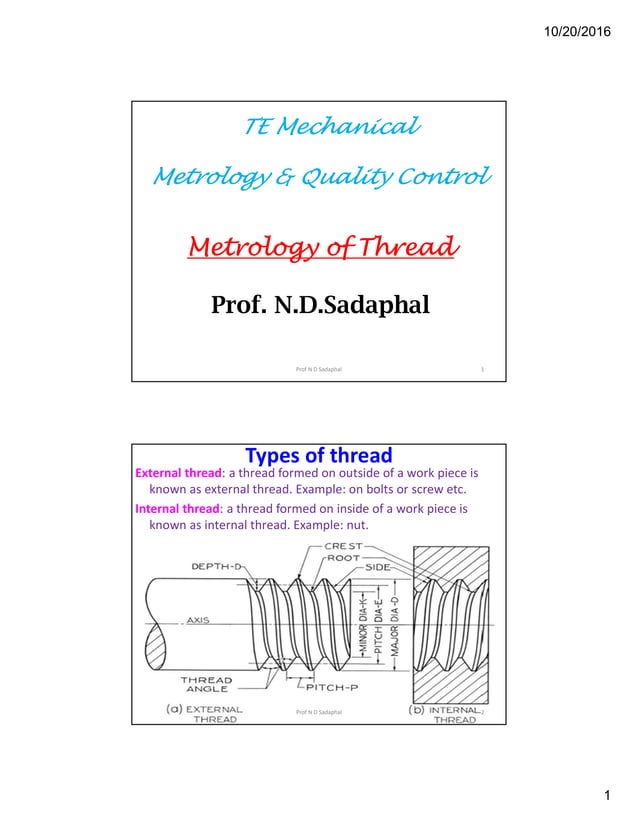 Metrology of threads | PDF