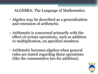 3.1 algebra the language of mathematics | PPT