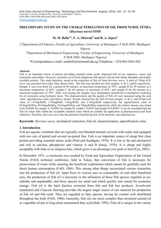 PRELIMINARY STUDY ON THE CHARACTERIZATION OF OIL FROM NURSE TETRA ...
