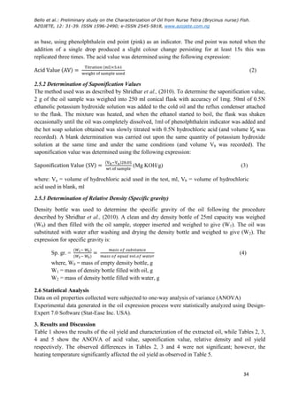 PRELIMINARY STUDY ON THE CHARACTERIZATION OF OIL FROM NURSE TETRA ...