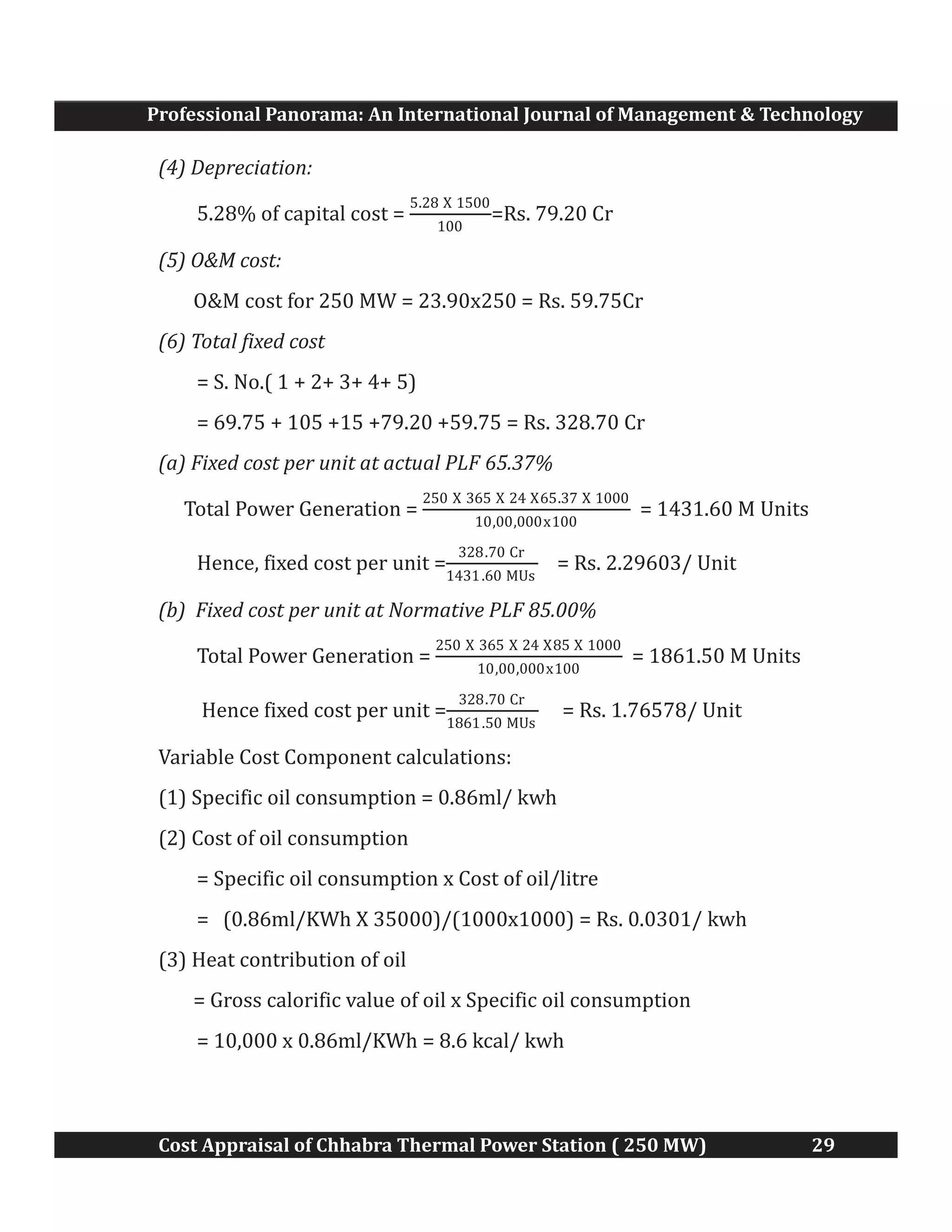 Cost Appraisal of Chhabra Thermal Power Station(250 mw) | PDF