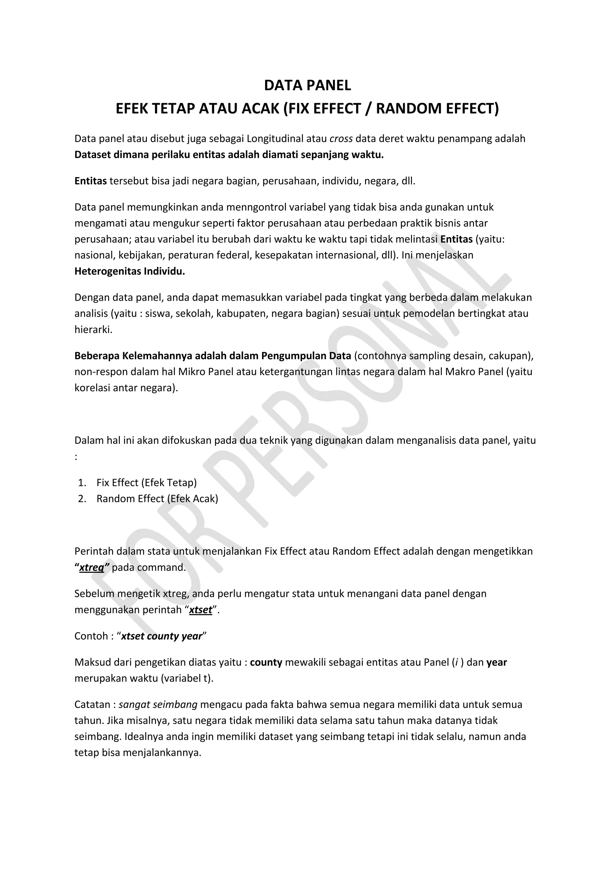 Data Panel (Using Stata) | PDF