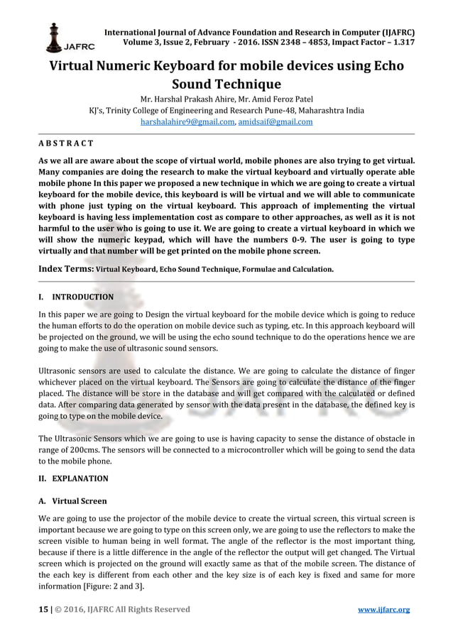 Virtual Numeric Keyboard for mobile devices using Echo Sound Technique ...