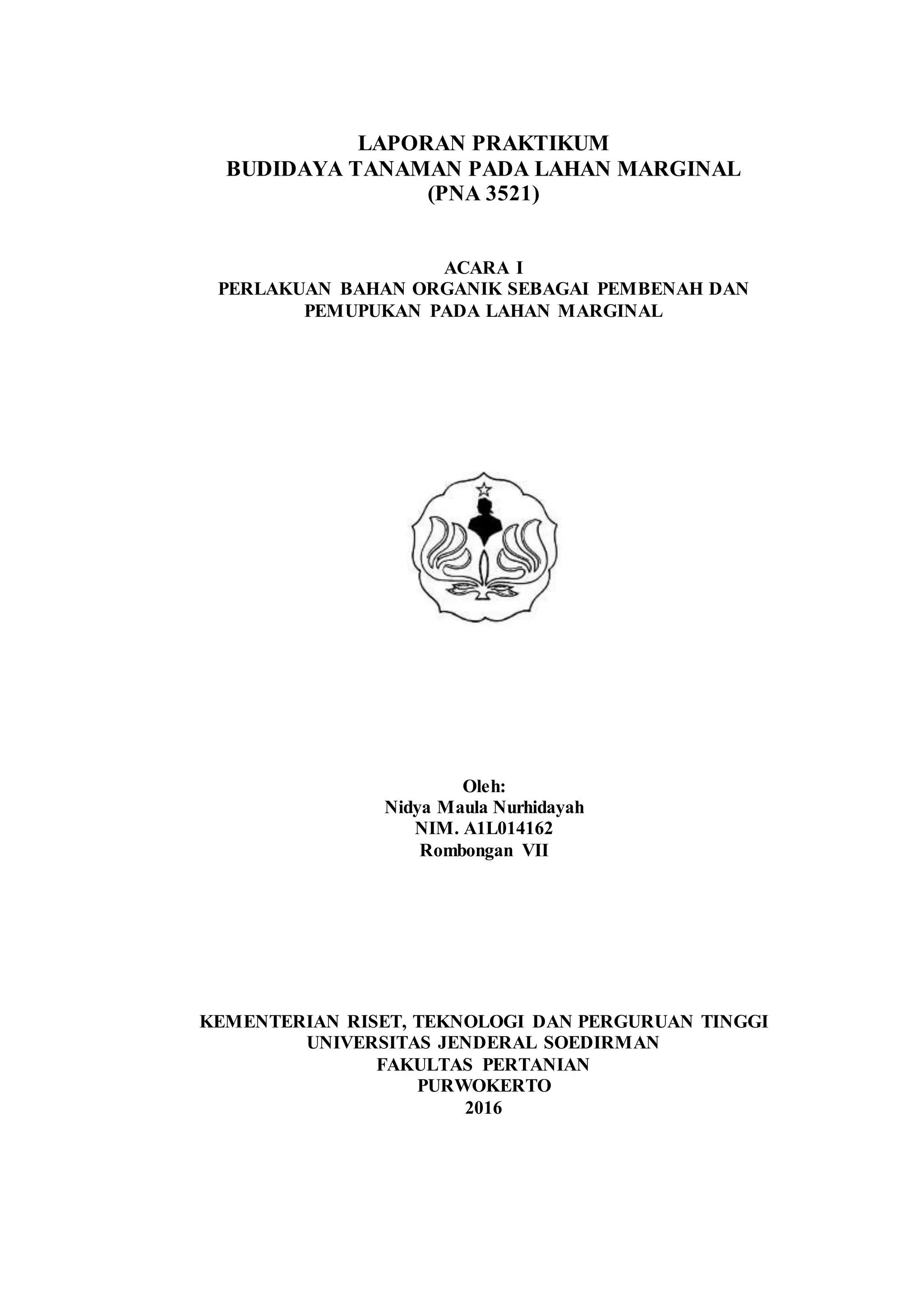 Laporan Praktikum Budidaya Tanaman pada Lahan Marginal | DOCX