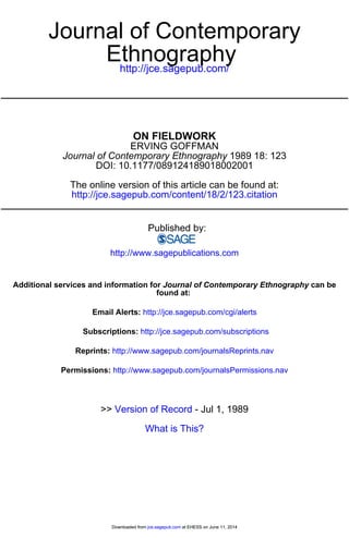 On fieldwork (Goffman) | PDF
