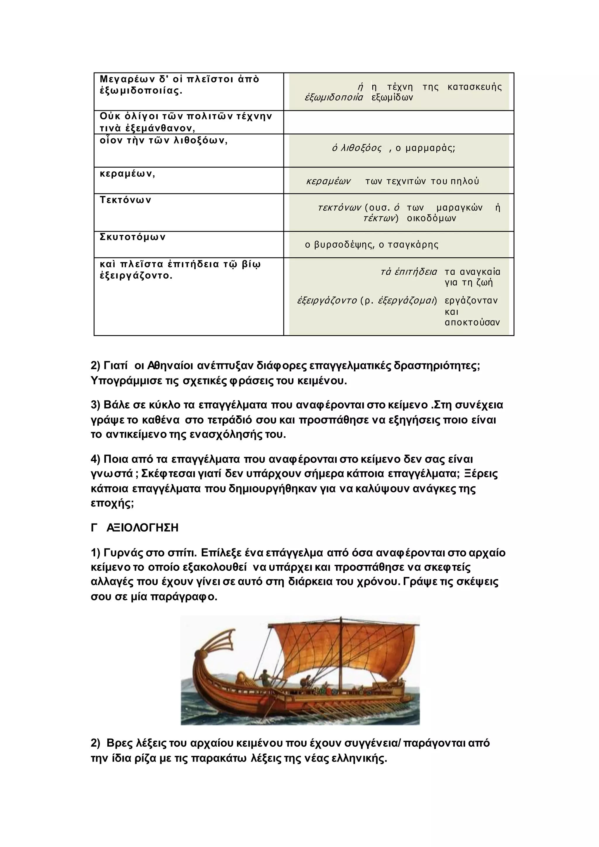 Φύλλο εργασίας δομημένης μορφής ,Αρχαία ελληνικά Α Γυμνασίου , Ενότητα ...