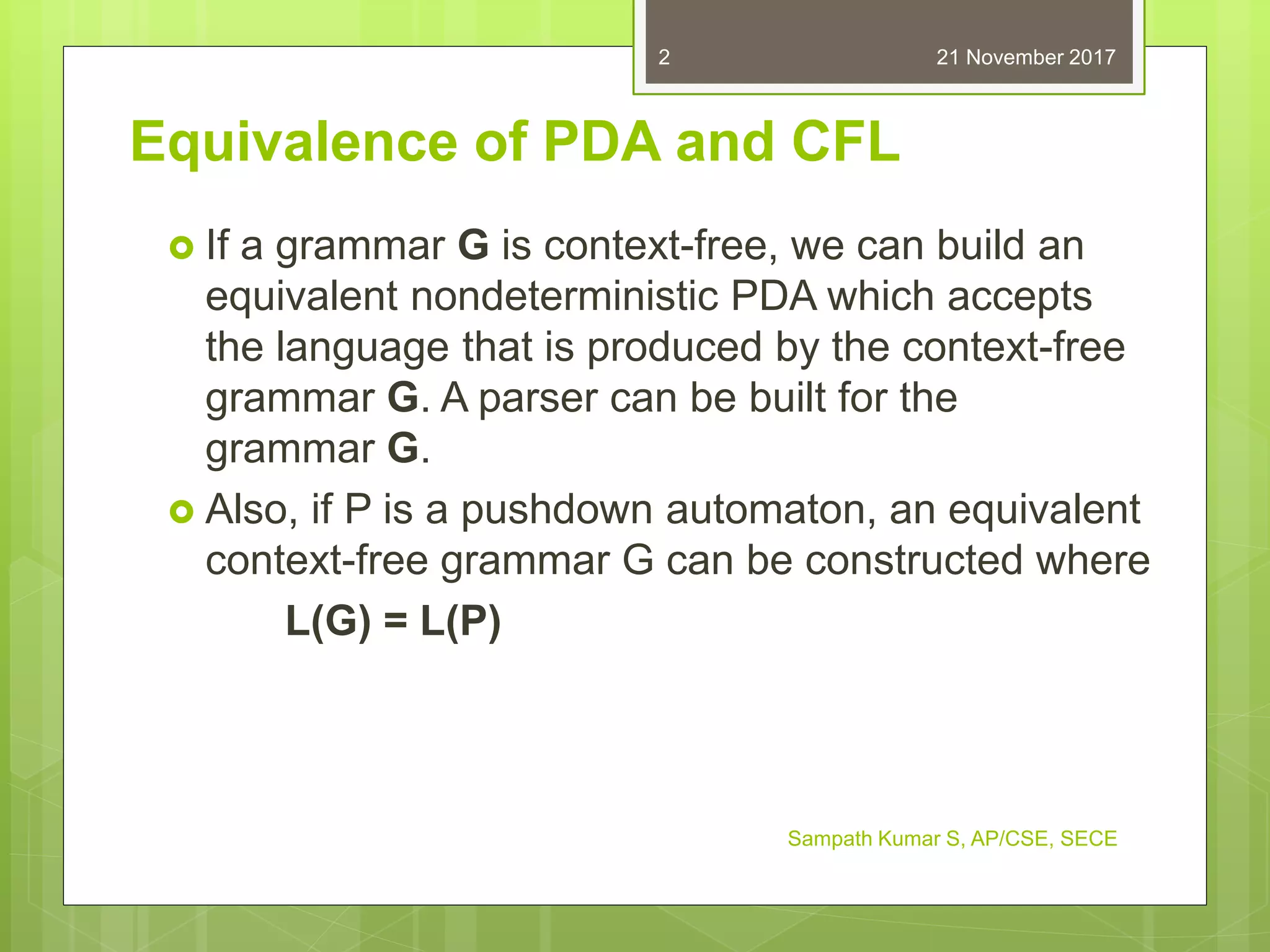 3.5 equivalence of pushdown automata and cfl | PPTX