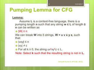 3.6 & 7. pumping lemma for cfl & problems based on pl | PPTX