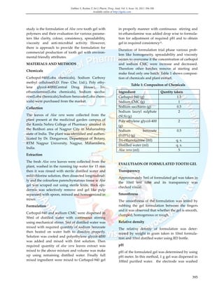 Formulation and evaluation of tooth gel from aloe vera leaves extract | PDF