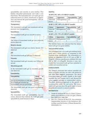 Formulation and evaluation of tooth gel from aloe vera leaves extract | PDF