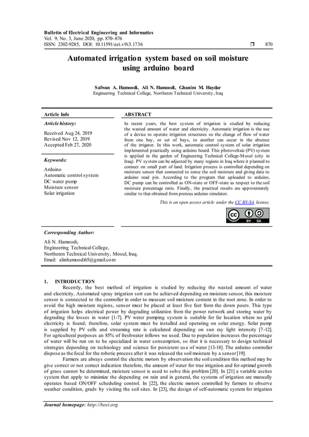 Automated irrigation system based on soil moisture using arduino board | PDF | Agriculture ...
