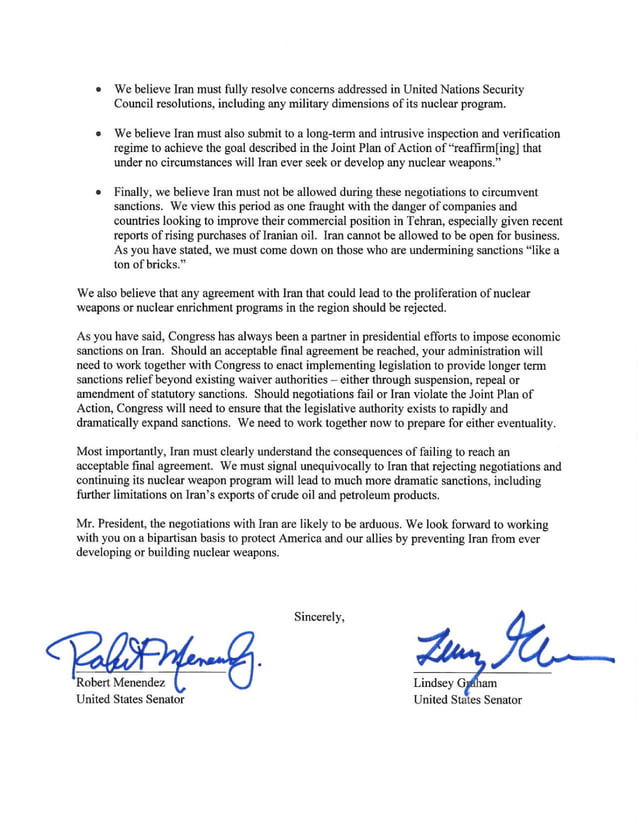 3 18-14 letter to potus re iran negotiations | PDF