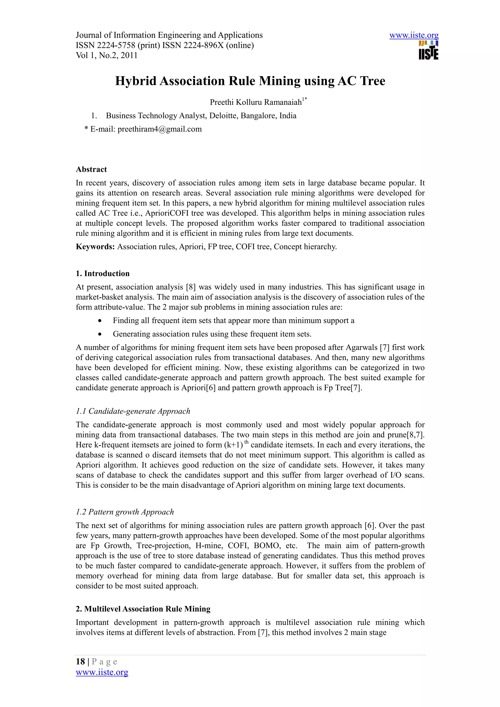 3.[18 22]hybrid association rule mining using ac tree | PDF