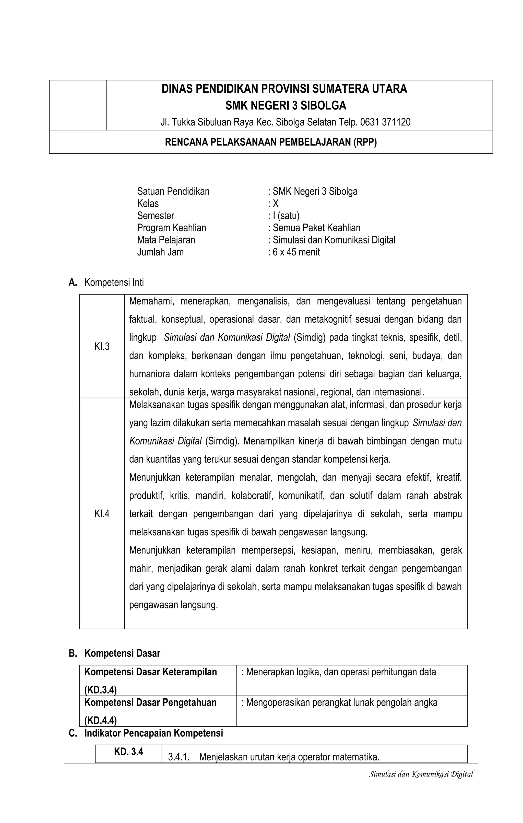 3.4 menerapkan logika, dan operasi perhitungan data | DOC
