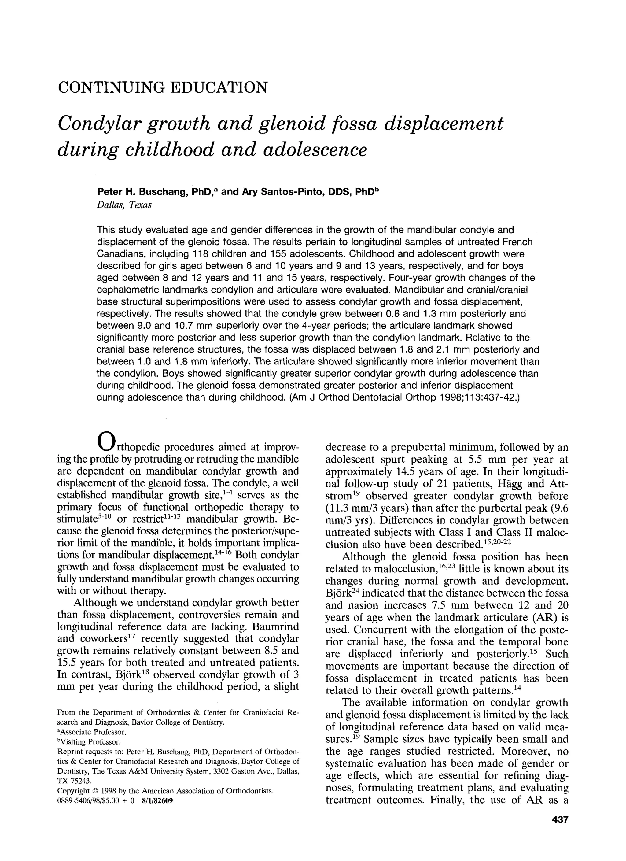 condylar growth and glenoid fossa | PDF