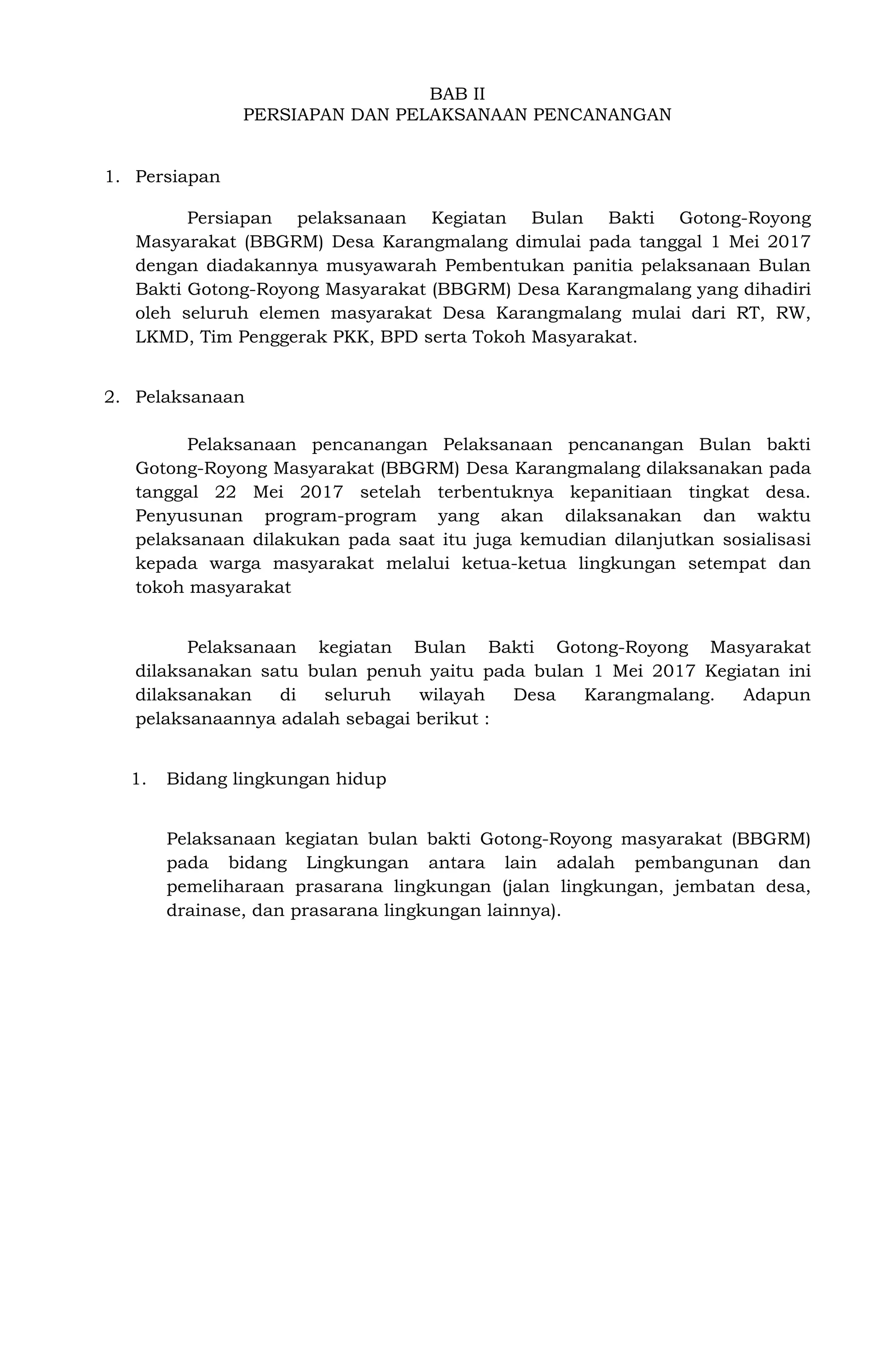 LAPORAN PELAKSANAAN BBGRM TAHUN 2017 | PDF