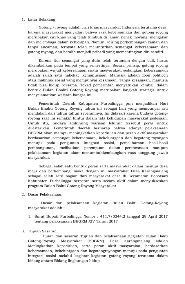 LAPORAN PELAKSANAAN BBGRM TAHUN 2017 | PDF