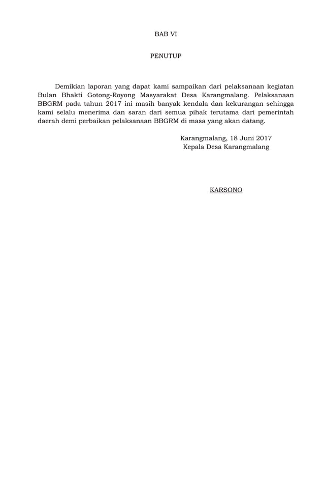 LAPORAN PELAKSANAAN BBGRM TAHUN 2017 | PDF