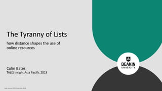 Talis Insight Asia-Pacific 2018 - The tyranny of lists, Colin Bates ...
