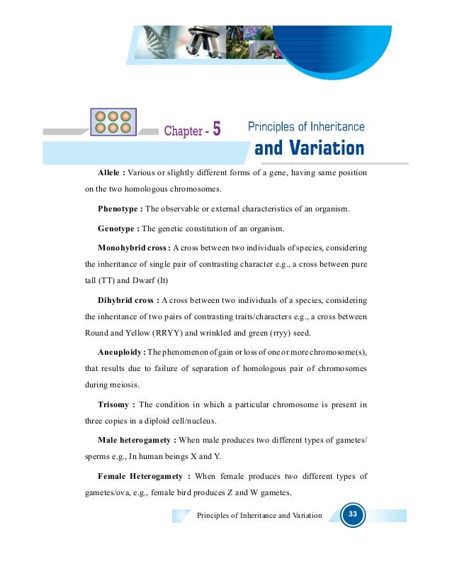 Genetics Principles Of Inheritance And Variation