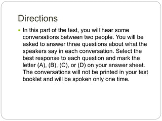 Test taking strategies for the TOEIC - conversations | PPTX ...
