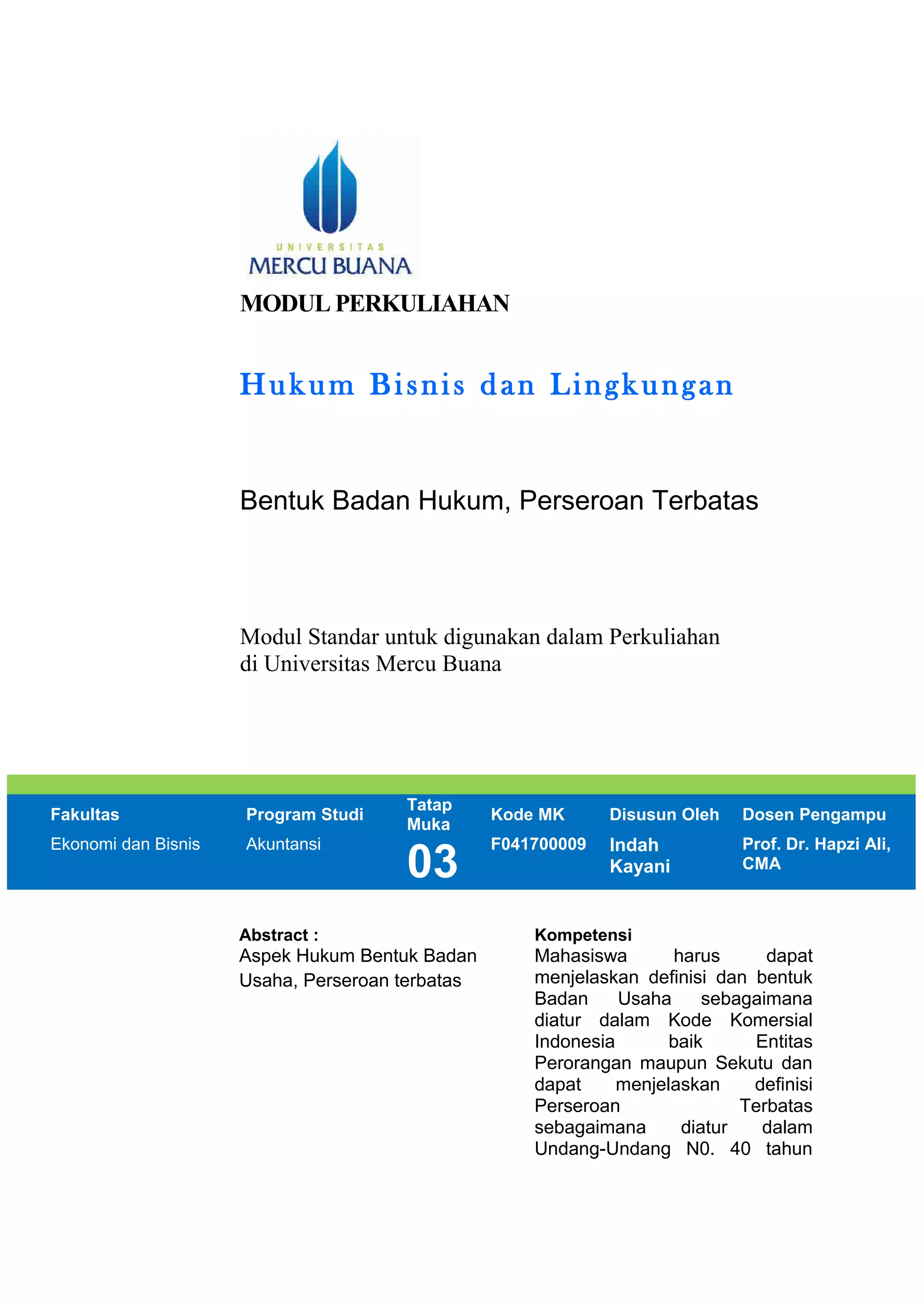 3. hbl, indah kayani, hapzi ali, bentuk badan hukum perseroan terbatas,2018 | DOC