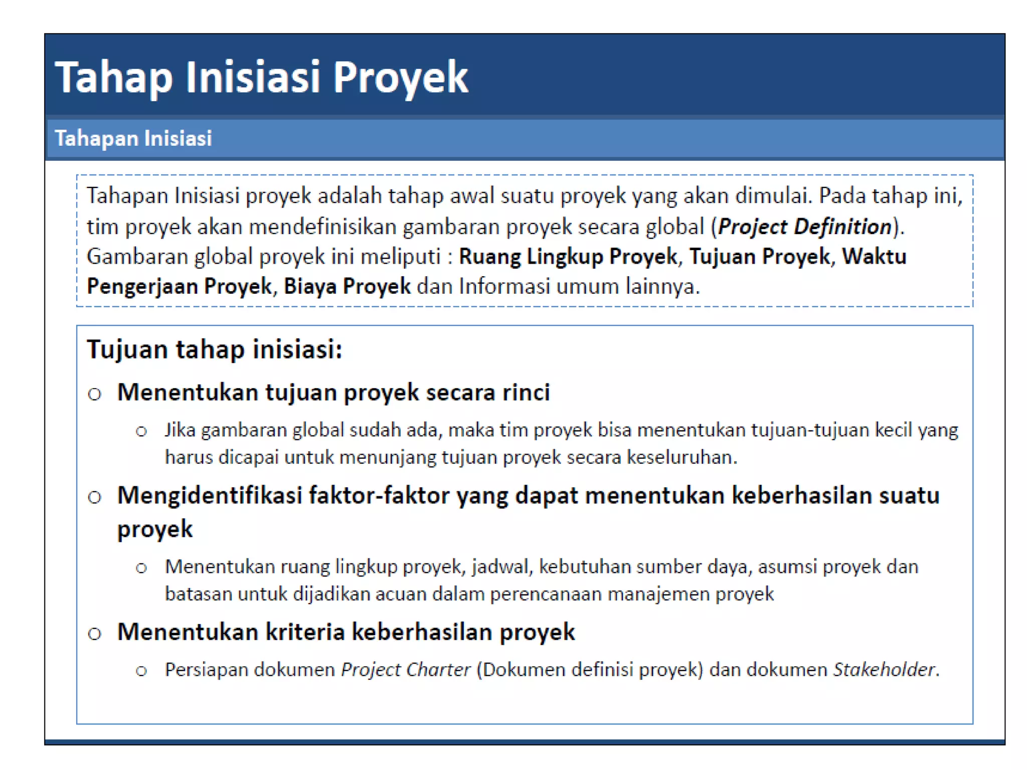 Inisiasi & Perencanaan Proyek_Materi Training 'PROJECT MANAGEMENT" | PPT