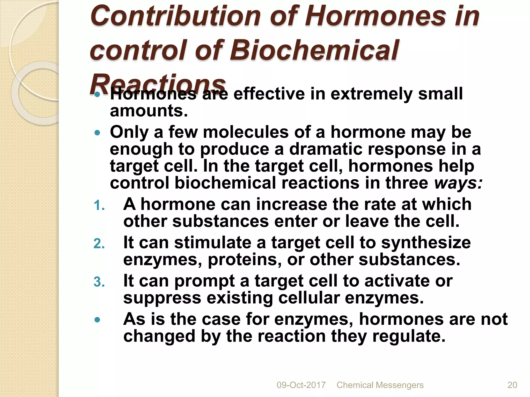 Chemical messengers, Biochemistry of Hormones & their Feedback ...