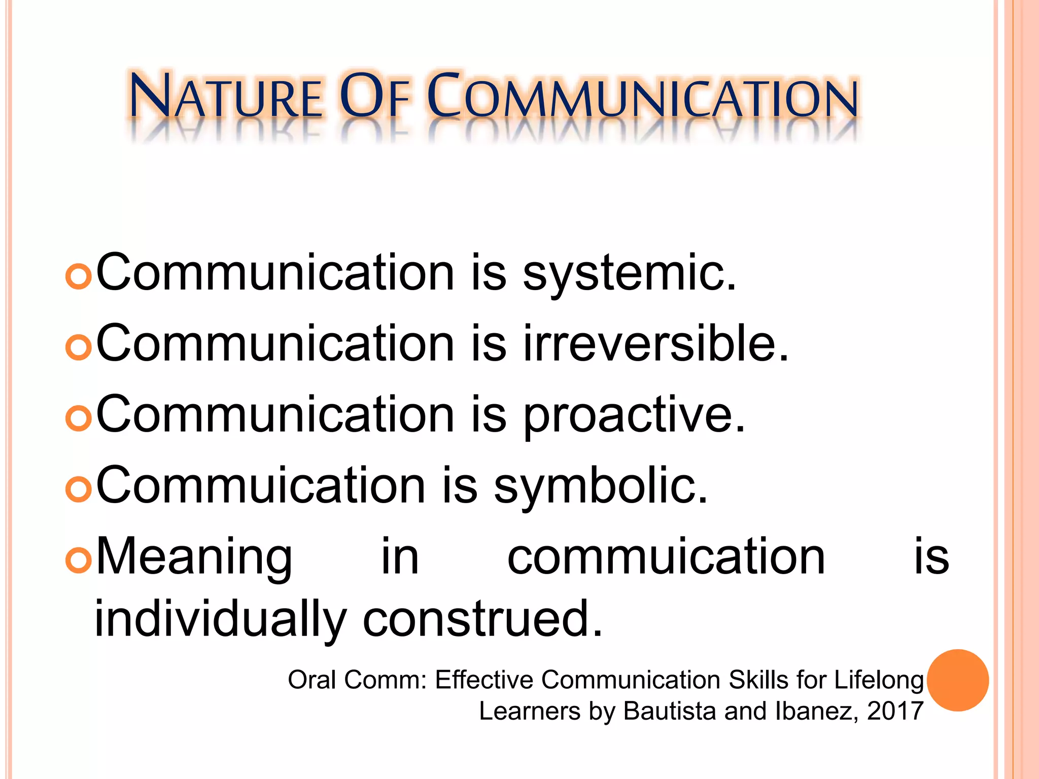 nature, elements, models, and functions of Communication | PPTX