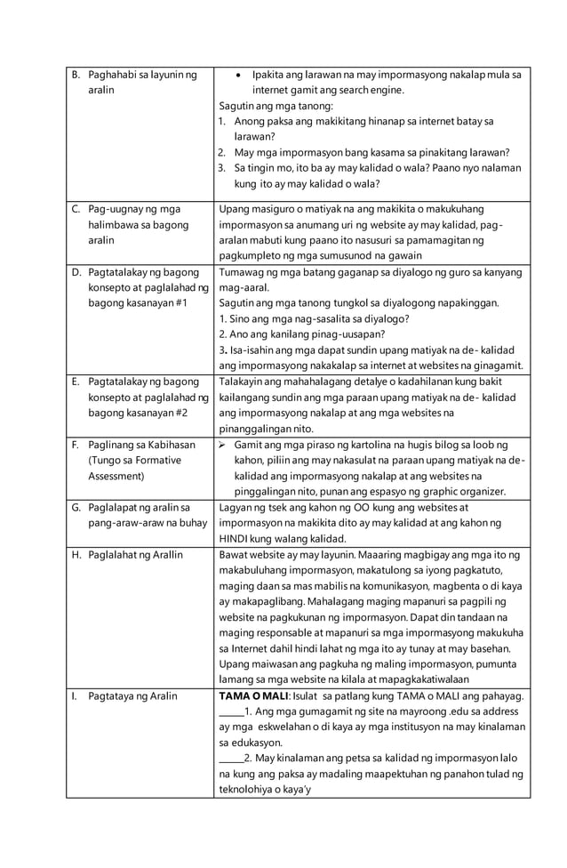 3.3 natitiyak ang kalidad ng impormasyong nakalap at ng mga website na ...