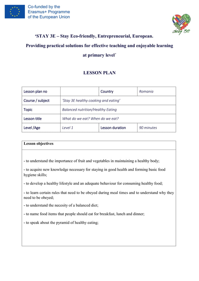 3.Lesson plan-balanced nutrition L1 | PDF