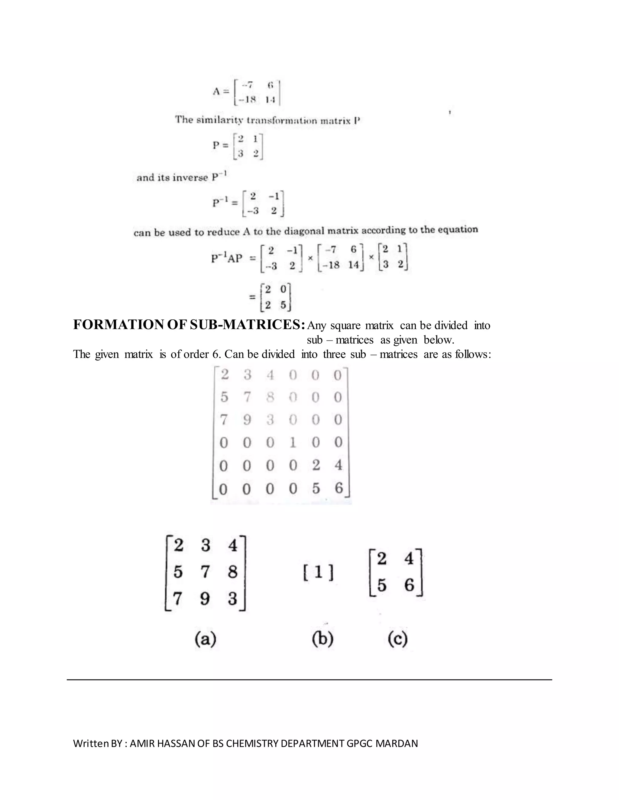 Inverse Of A Matrix Transpose Of Matrix Formation Of Sub Matrices Pdf