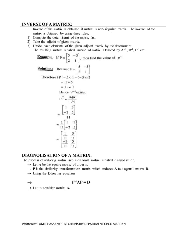 Inverse of a matrix, Transpose Of Matrix, formation of sub-matrices. | PDF