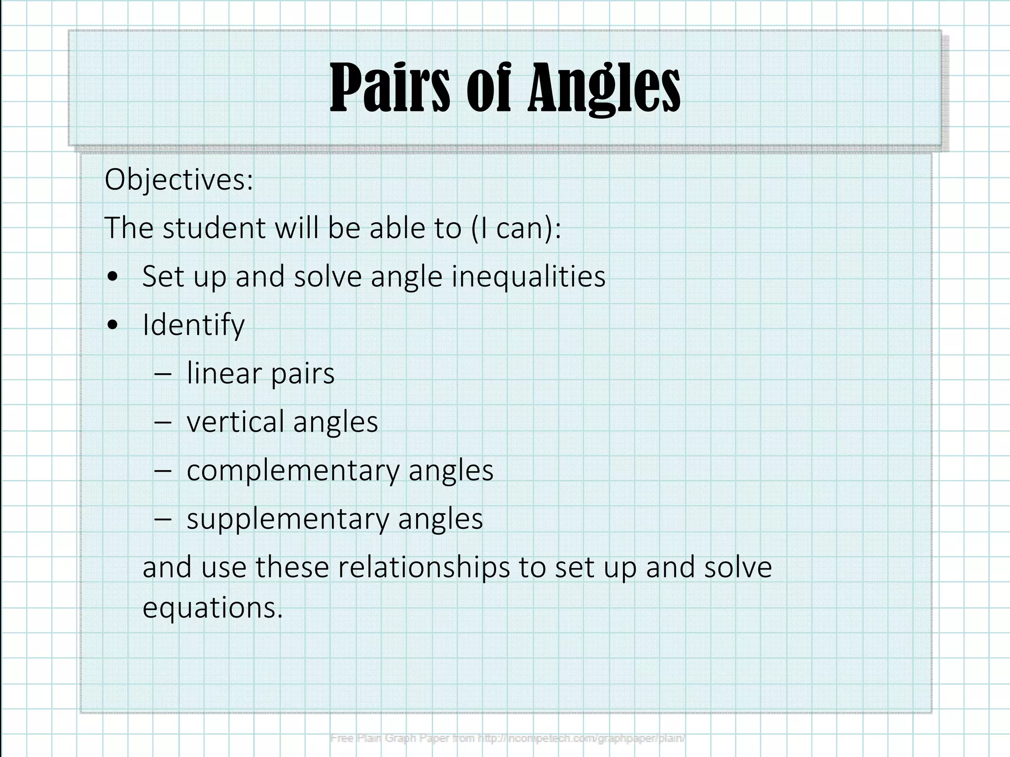 3.1 Pairs of Angles | PPT