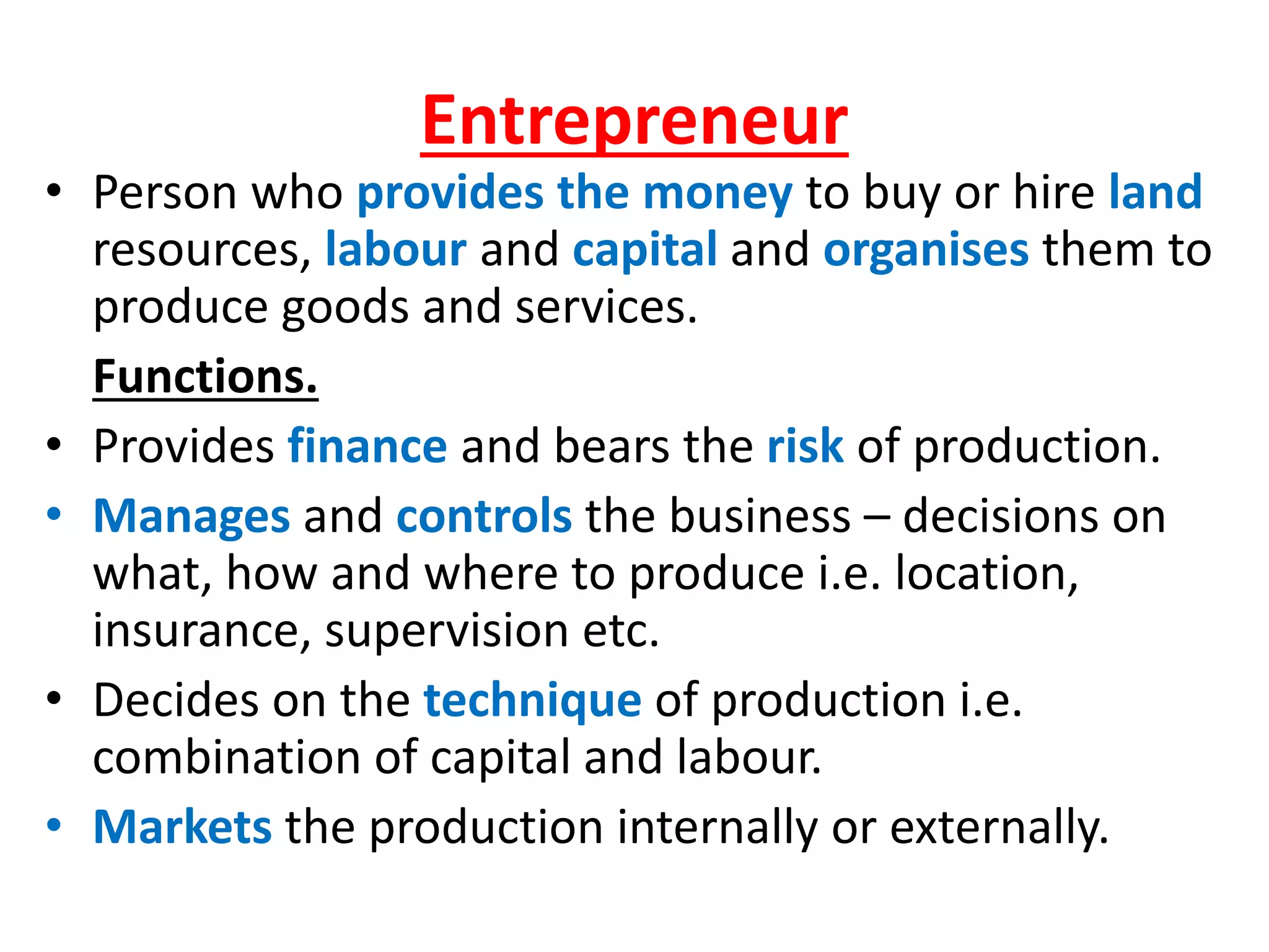 factors of production- ECONOMICS AS LEVEL | PPTX