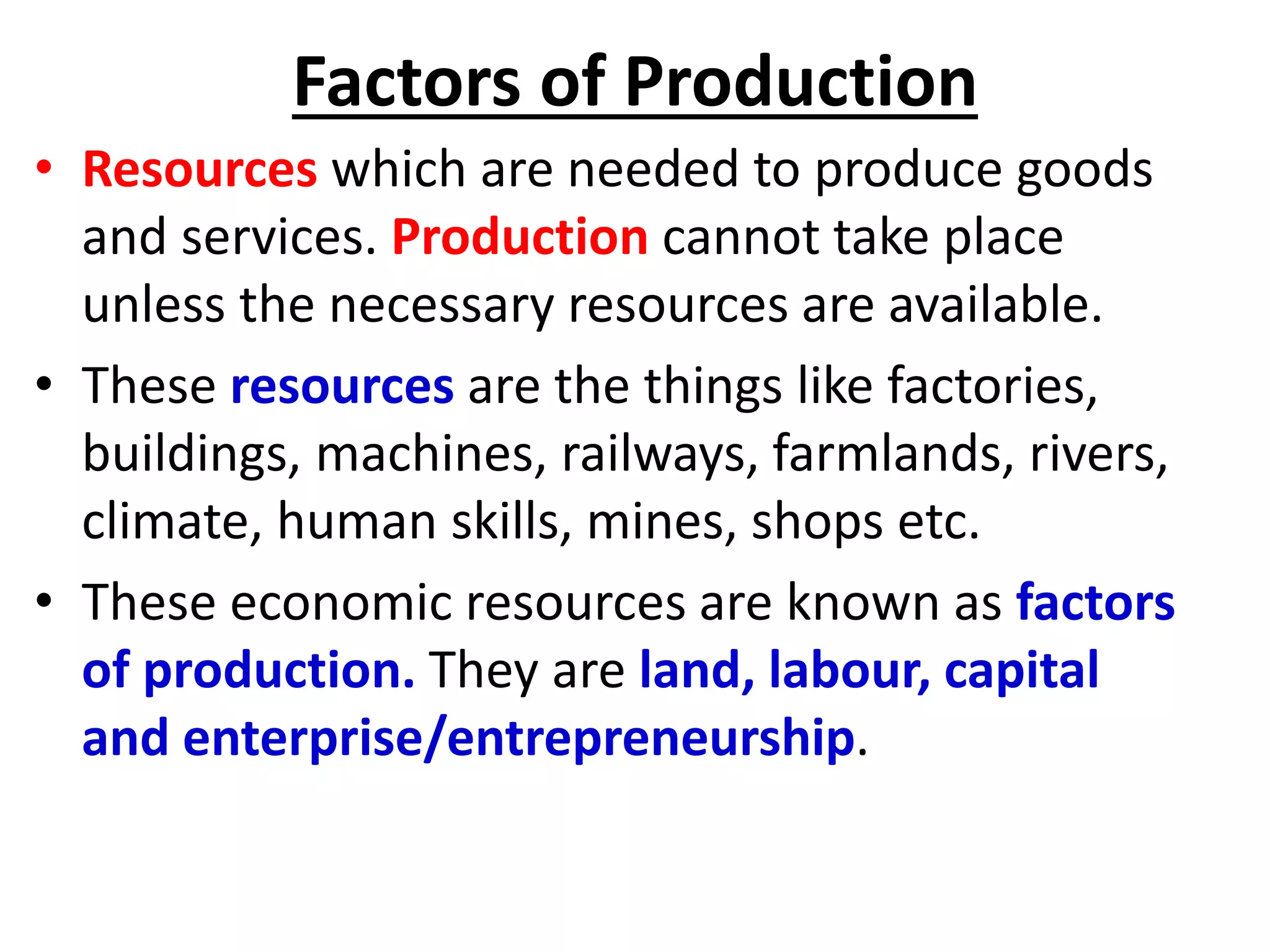 factors of production- ECONOMICS AS LEVEL | PPTX